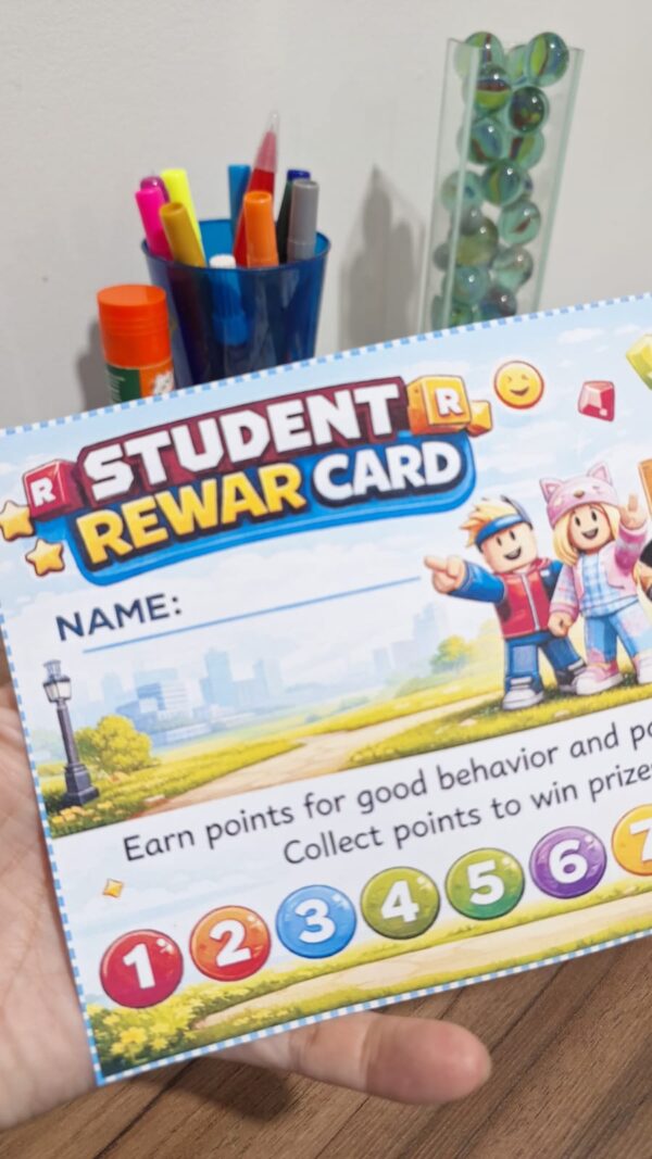 🎮 STUDENT REWARD CARD – ROBLOX THEME – Teacher Bruna Kids – Playful English