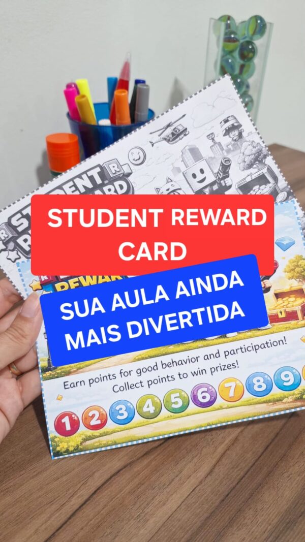 🎮 STUDENT REWARD CARD – ROBLOX THEME – Teacher Bruna Kids – Playful English